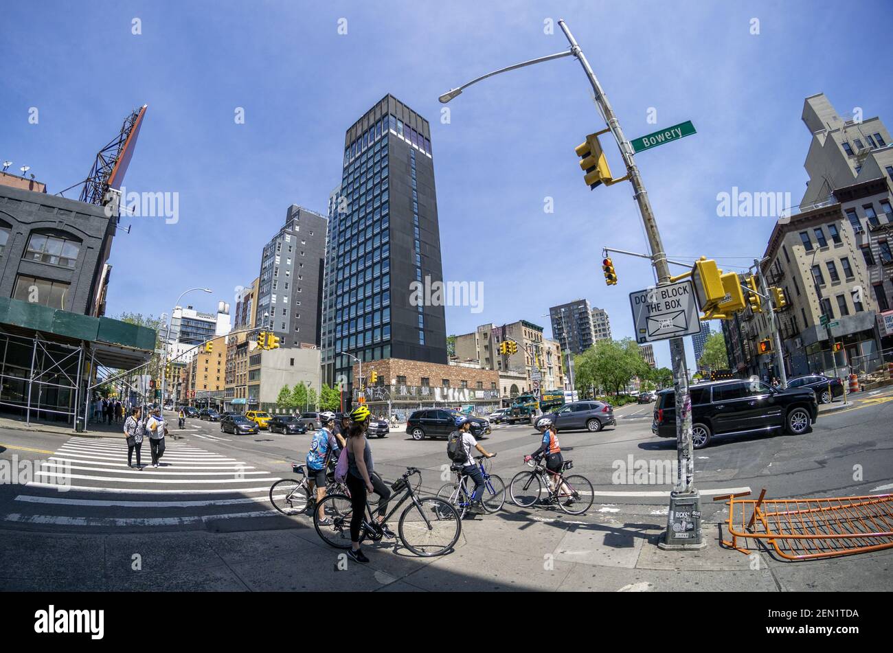 The corner of the Bowery Delancey Street in the Lower East Side in New ...