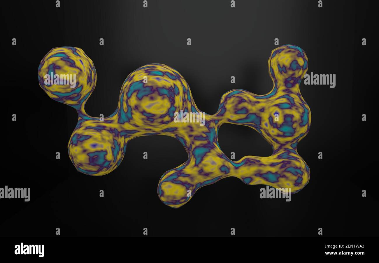 3d rendering of abstact multi colored (yellow, blue and purple) blob ...