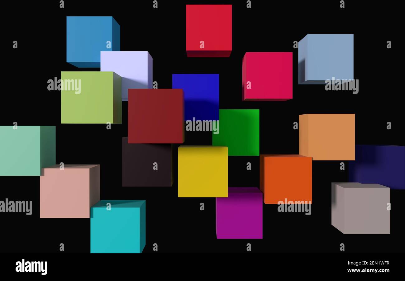 3d rendering of different colored (red, pink, blue, green, light blue ...