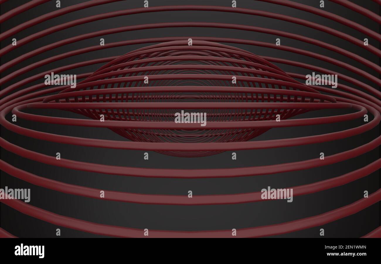3d rendering of a red hoops all rotating around a center point, all in ...