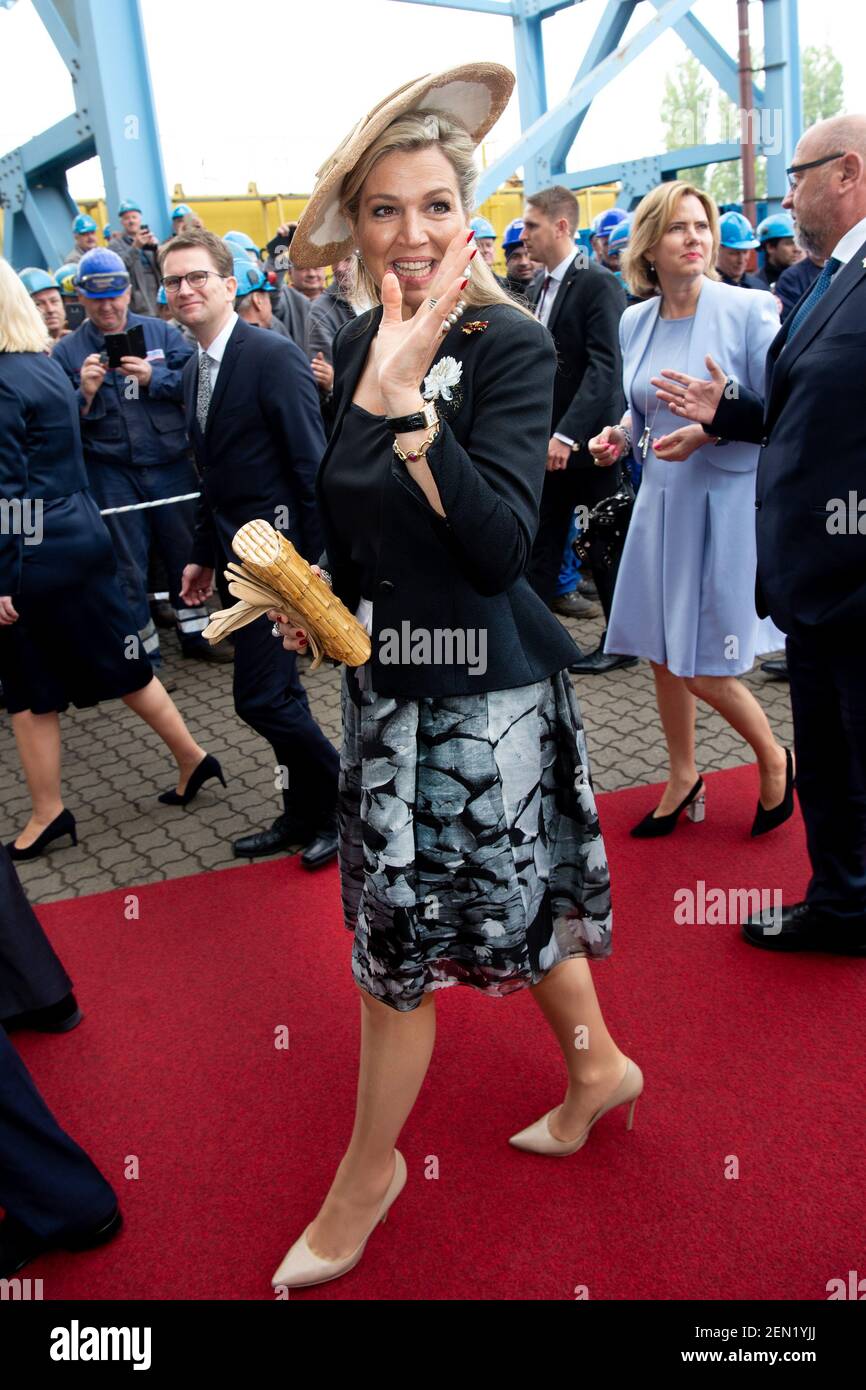 Queen Maxima of the Netherlands during a visit to MV Werften shipyard ...