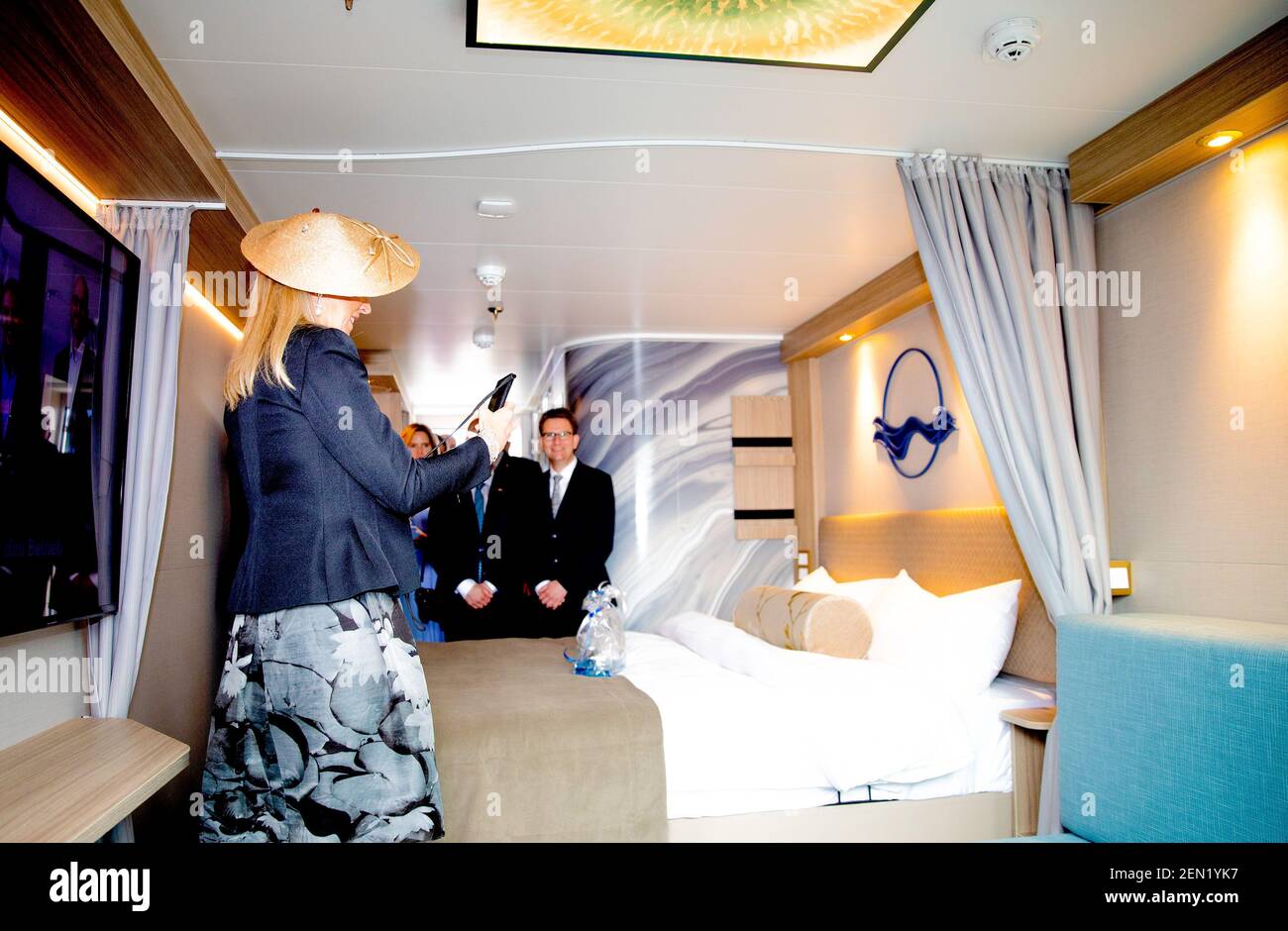 Queen Maxima of the Netherlands during a visit to MV Werften shipyard ...