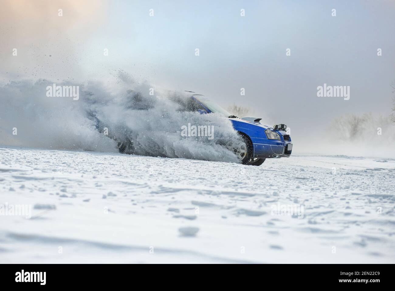Sliding on an ice line. Snow drifting. snowy land road at winter Stock ...
