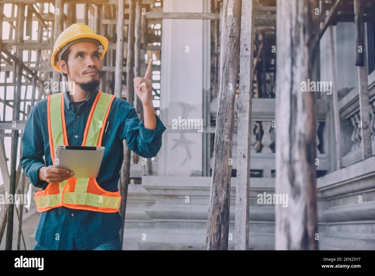 Engineer use tablet inspection building project real estate ...