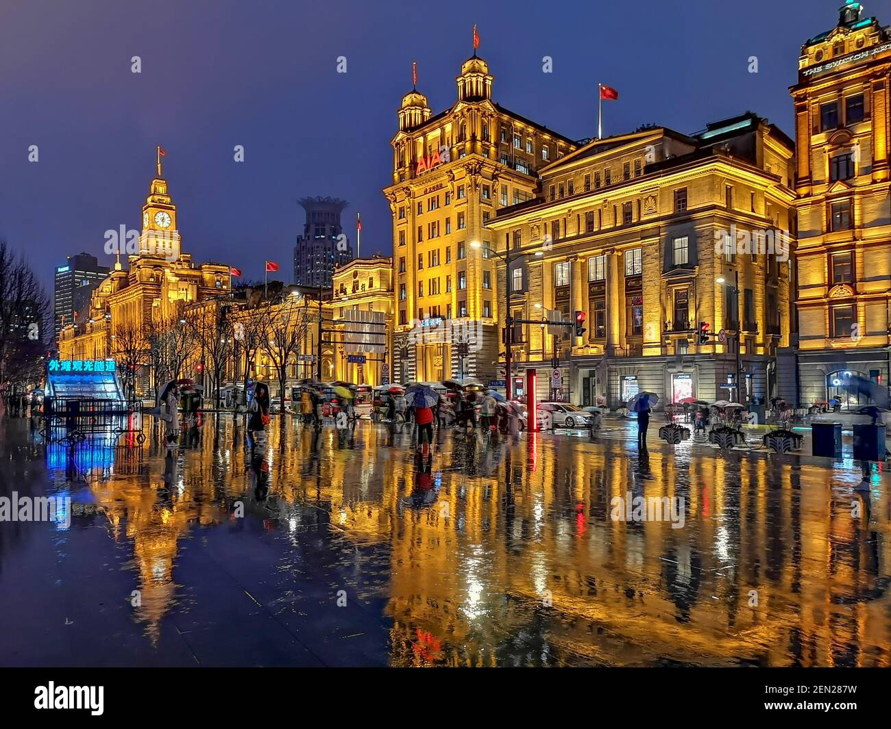 A night view of the western-style buildings along the promenade on the ...