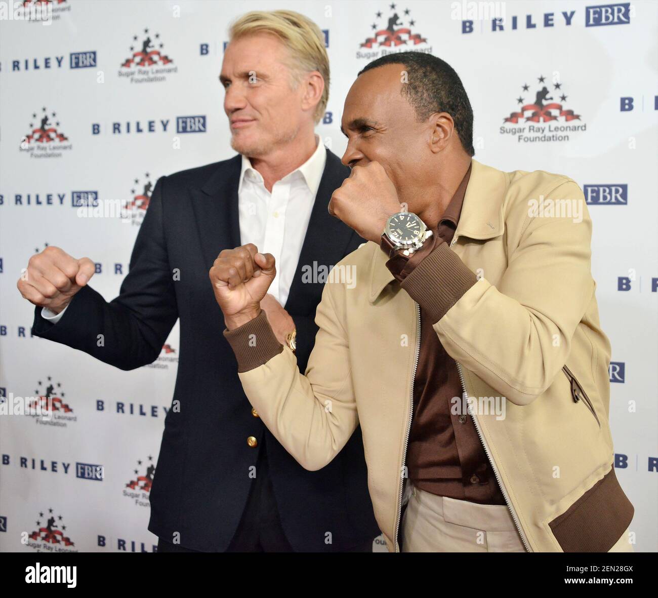 (L-R) Dolph Lundgren and Sugar Ray Leonard at the Sugar Ray Leonard ...