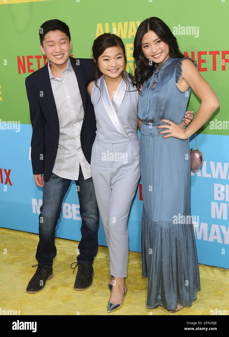 (L-R) Jackson Geach, Miya Cech and Ashley Liao arrive to the Los ...