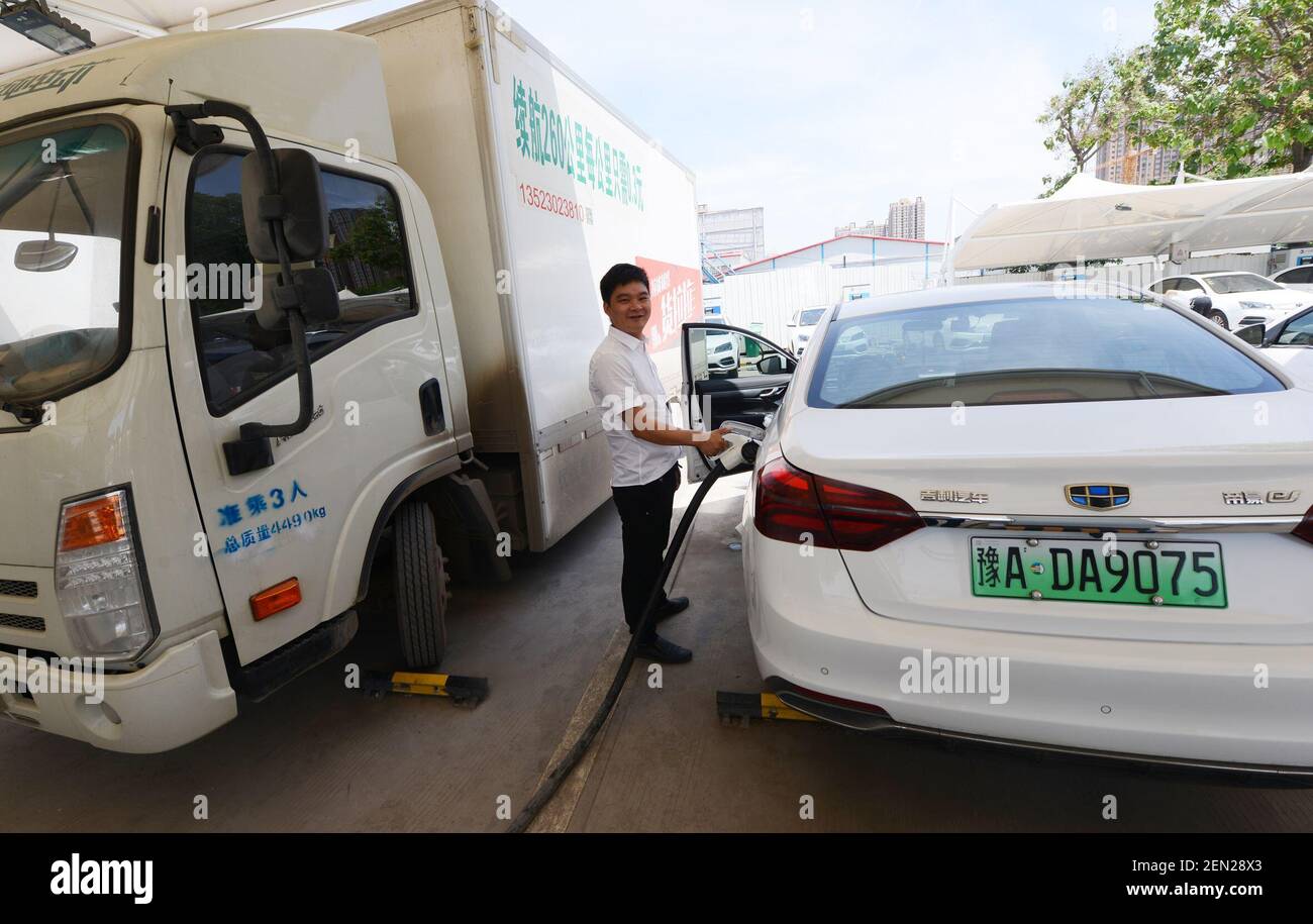 Zhengzhou, CHINA-The biggest station of shared car charging piles opens ...