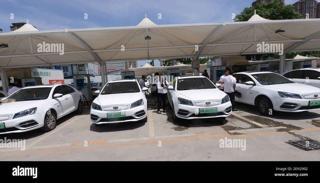 Zhengzhou, CHINA-The biggest station of shared car charging piles opens ...