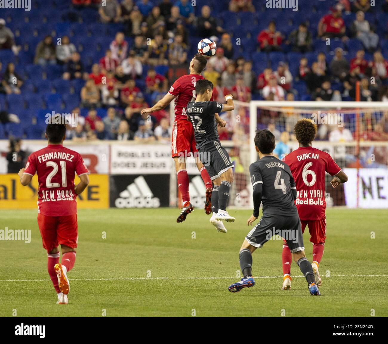 Sean Nealis (15) of Red Bulls controls air ball during MLS regular game ...