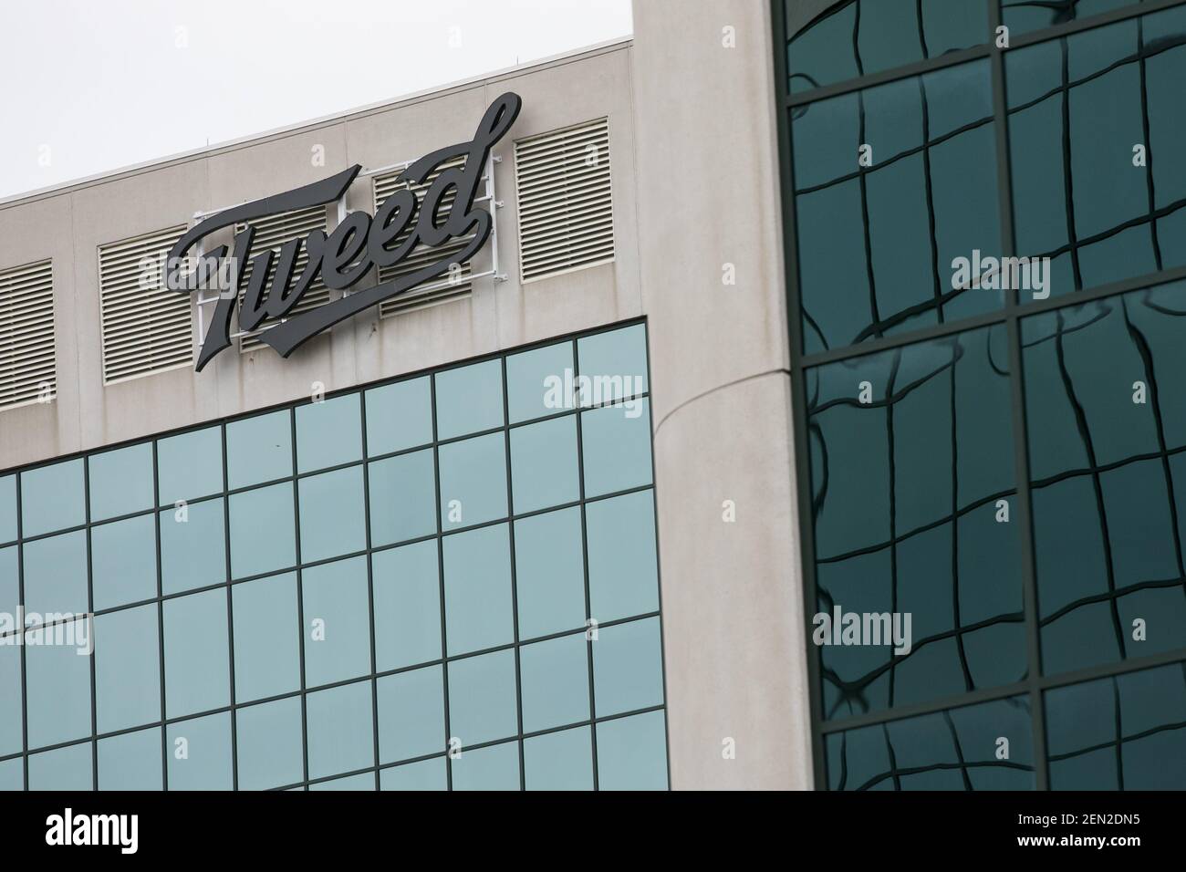 A Tweed logo sign outside of a facility occupied by Canopy Growth ...