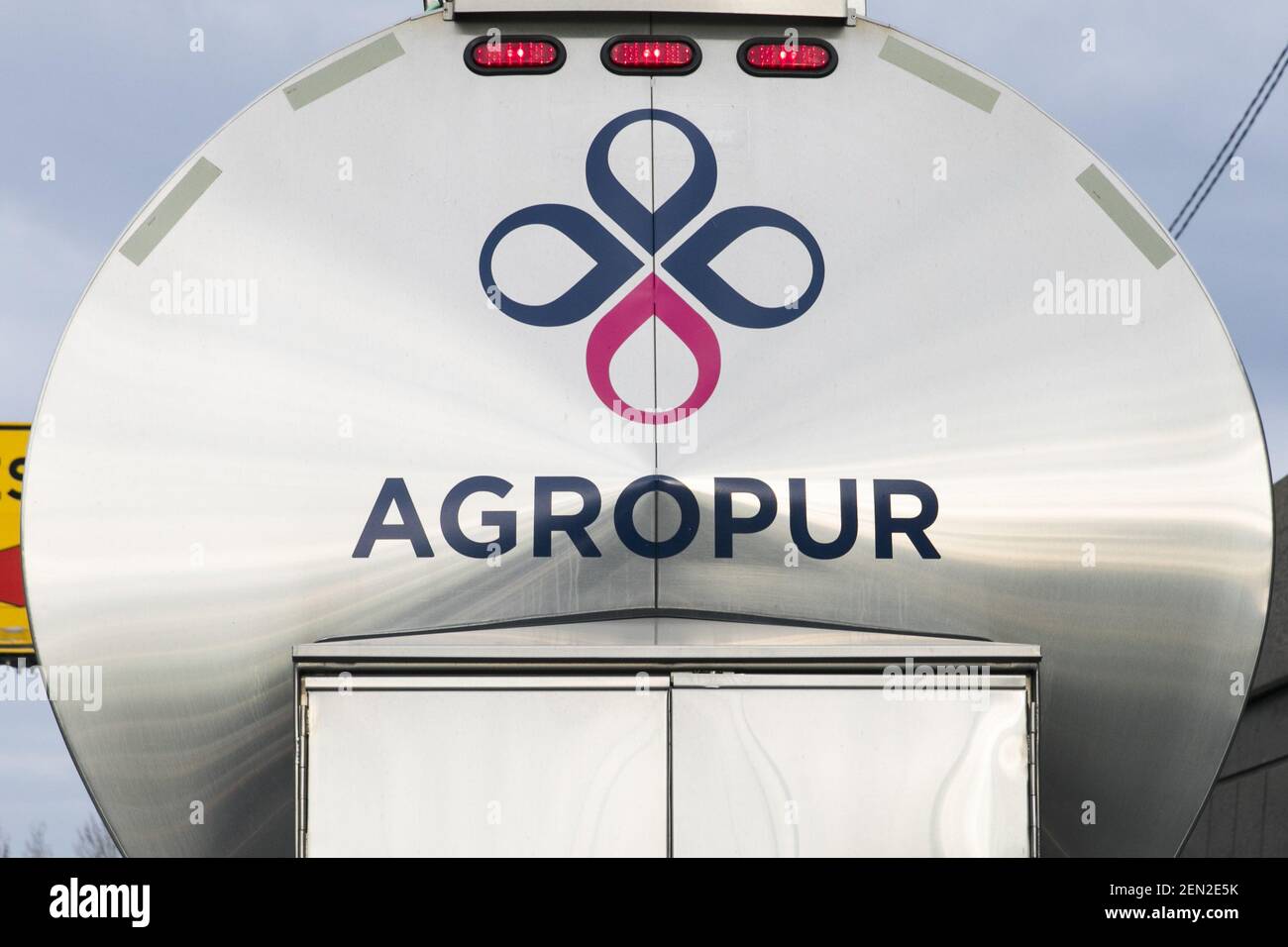 A Agropur Dairy Cooperative logo seen on the back of a tanker truck in ...