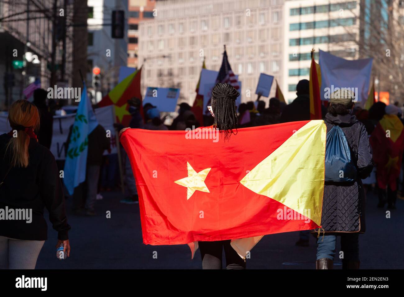 Washington, DC, USA, 25 February, 2021. Pictured: A woman displays a ...