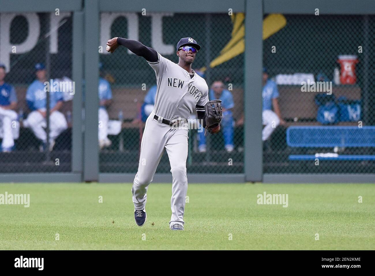 May 25, 2019: New York Yankees right fielder Cameron Maybin (38) throws ...