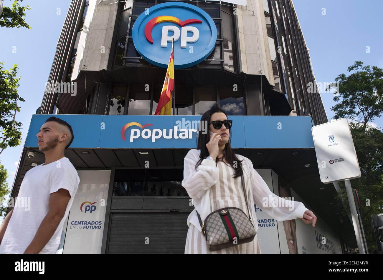 Spanish conservative center-right party, Partido Popular (PP) logo seen ...