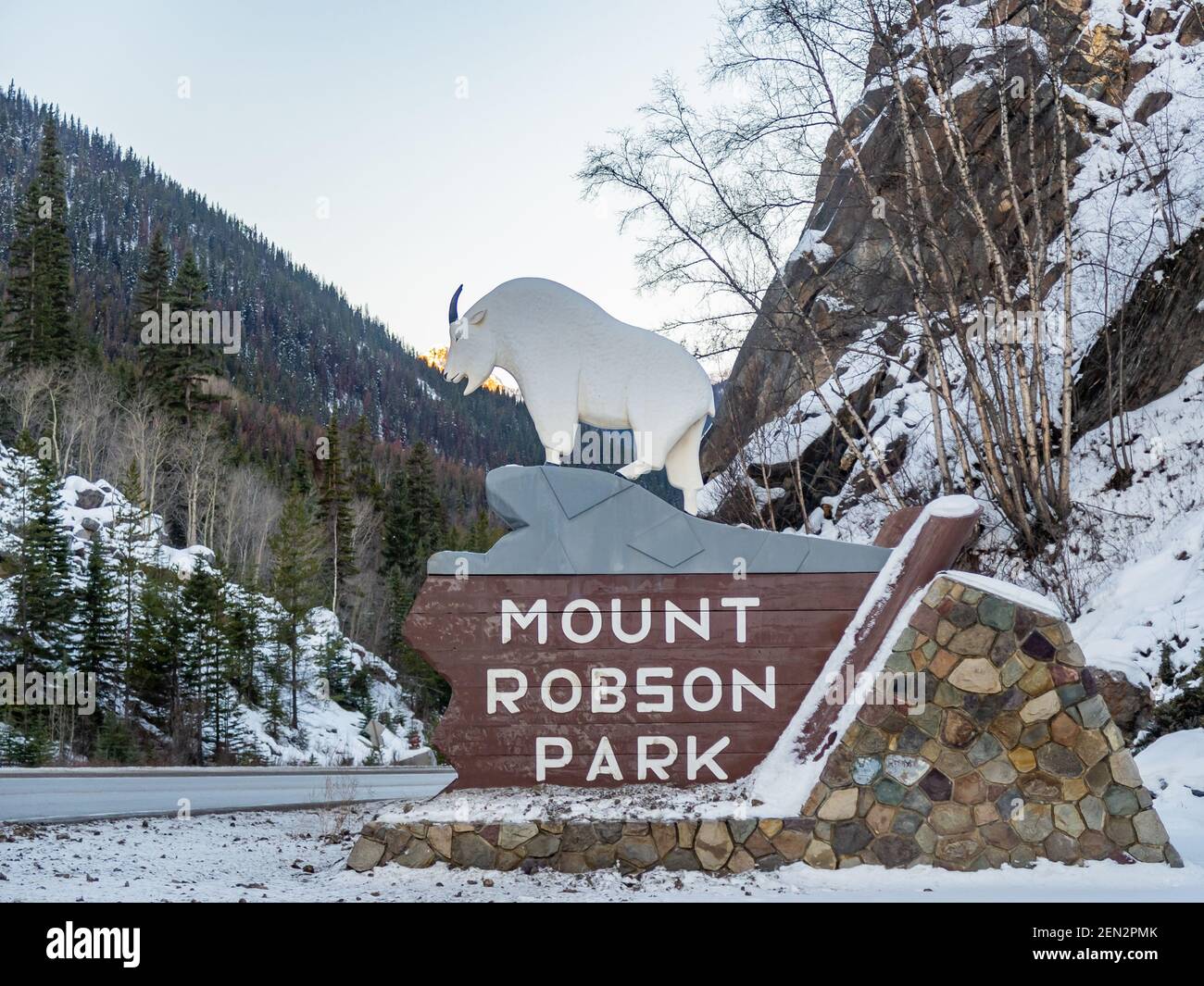 Entrance sign to Mount Robson Park in British Columbia, Canada Stock ...