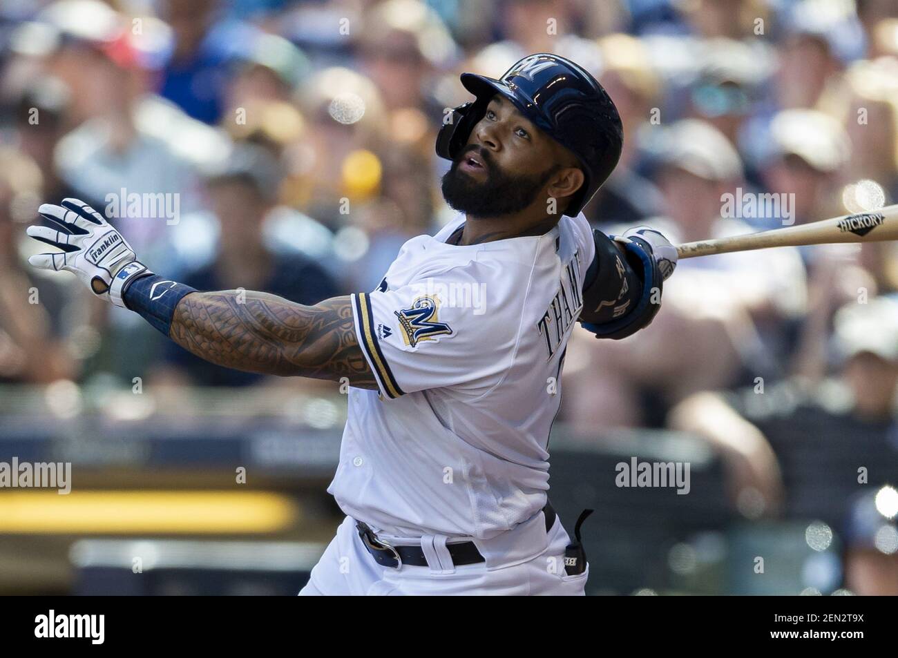 May 25, 2019: Milwaukee Brewers first baseman Eric Thames #7 swings at ...