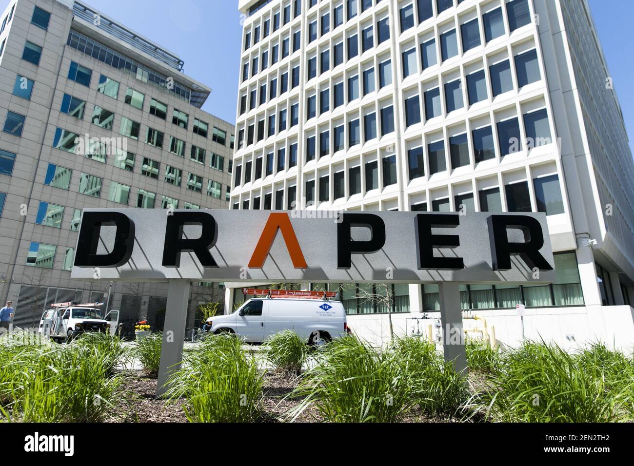 A logo sign outside of the headquarters of the Draper Laboratory in ...