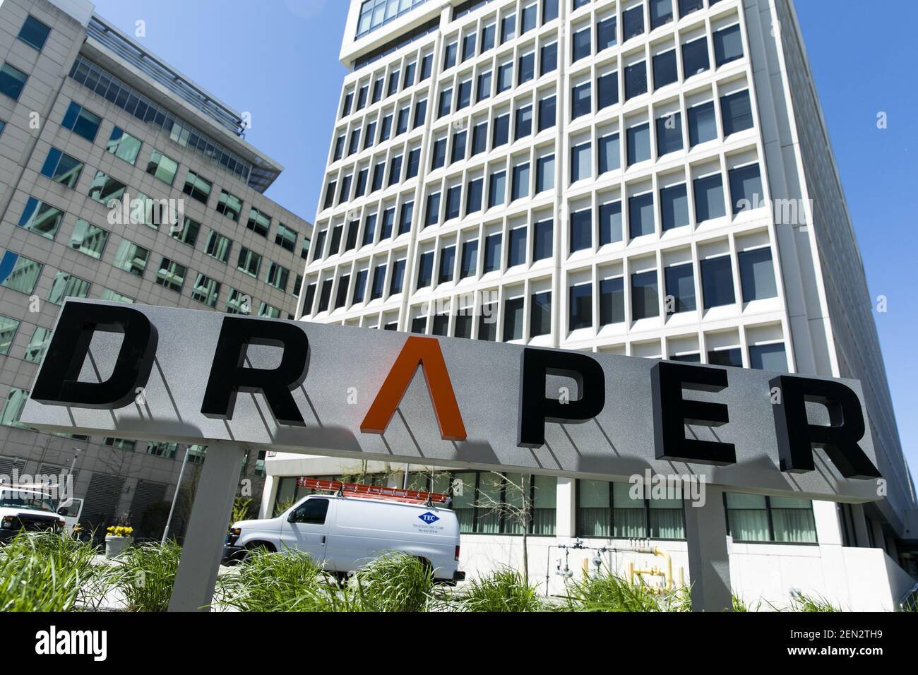 A logo sign outside of the headquarters of the Draper Laboratory in ...