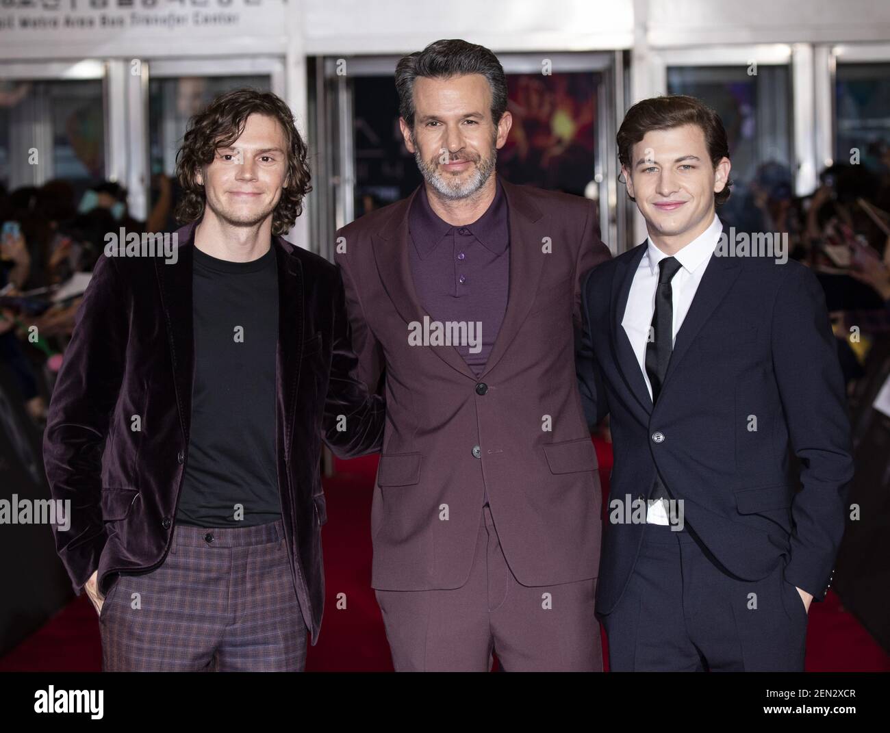 (L to R) Evan Peters, director Simon Kinberg and actor Tye Sheridan ...