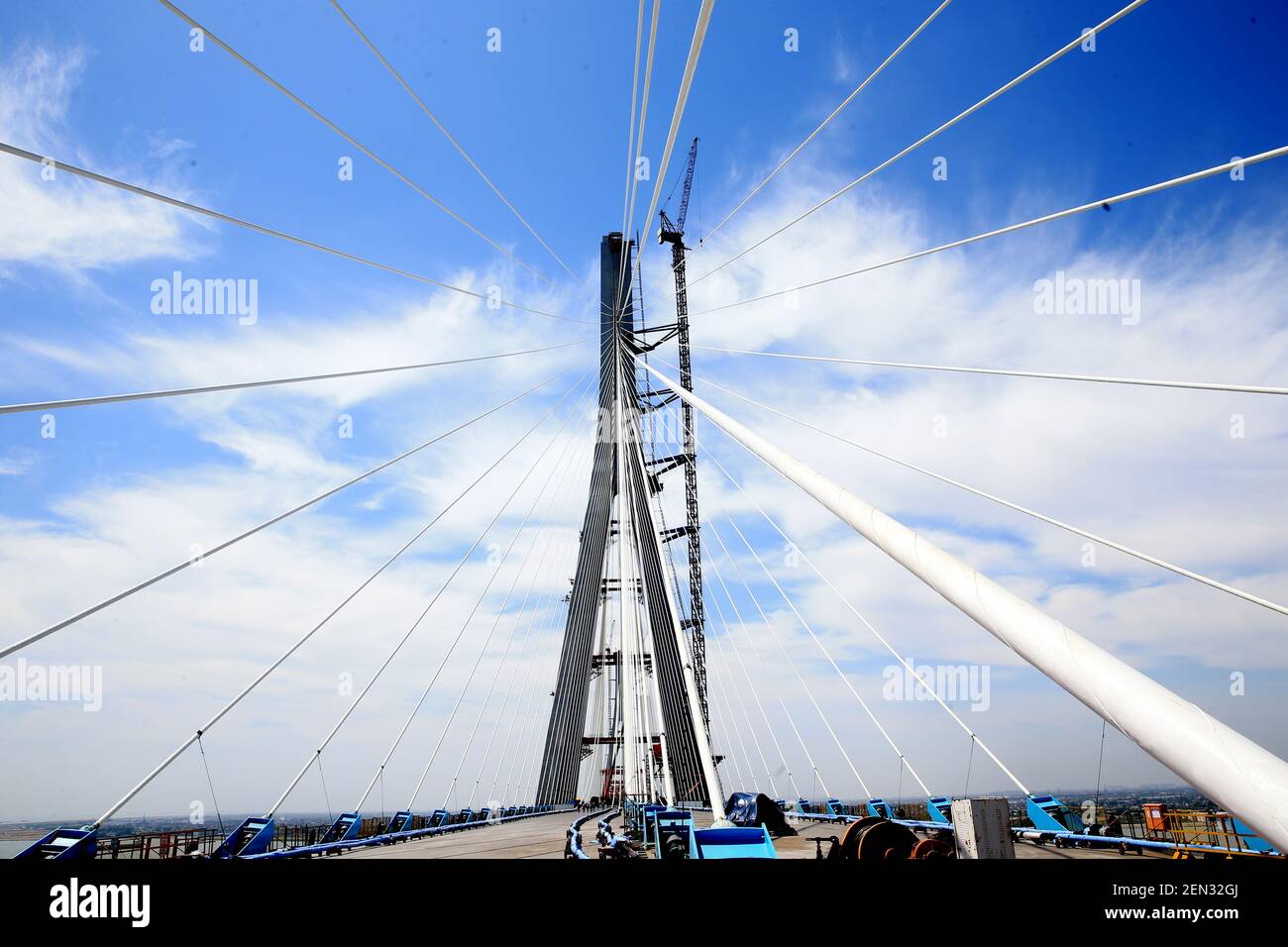 View of the steel truss girder of the world's longest cable-stayed ...