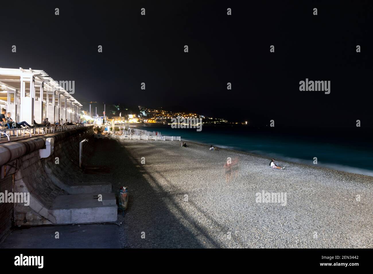 The beach and the waterfront of Nice at night, France Stock Photo - Alamy
