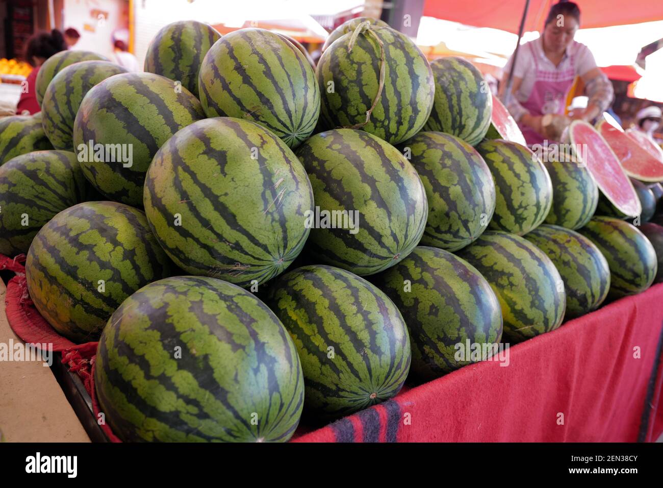 --FILE--The watermelons are for sale at a wholesale market in Kunming ...
