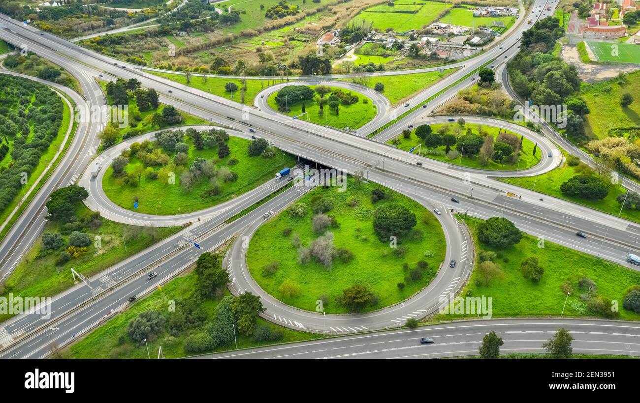 Cloverleaf interchange. Aerial view of highway road junction.Highway in ...