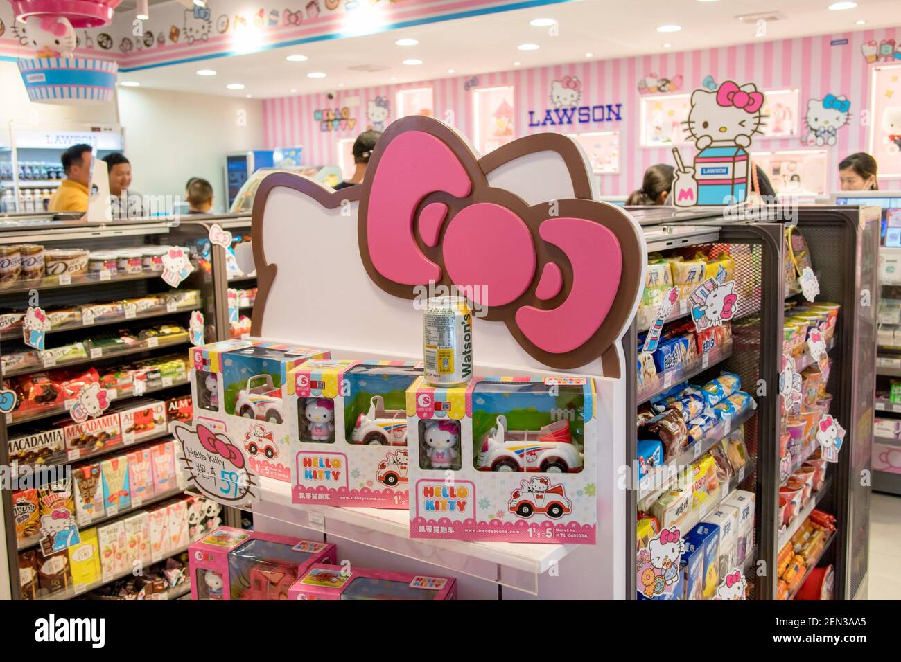 Customers shop at a Hello Kitty-themed Lawson convenience store in ...