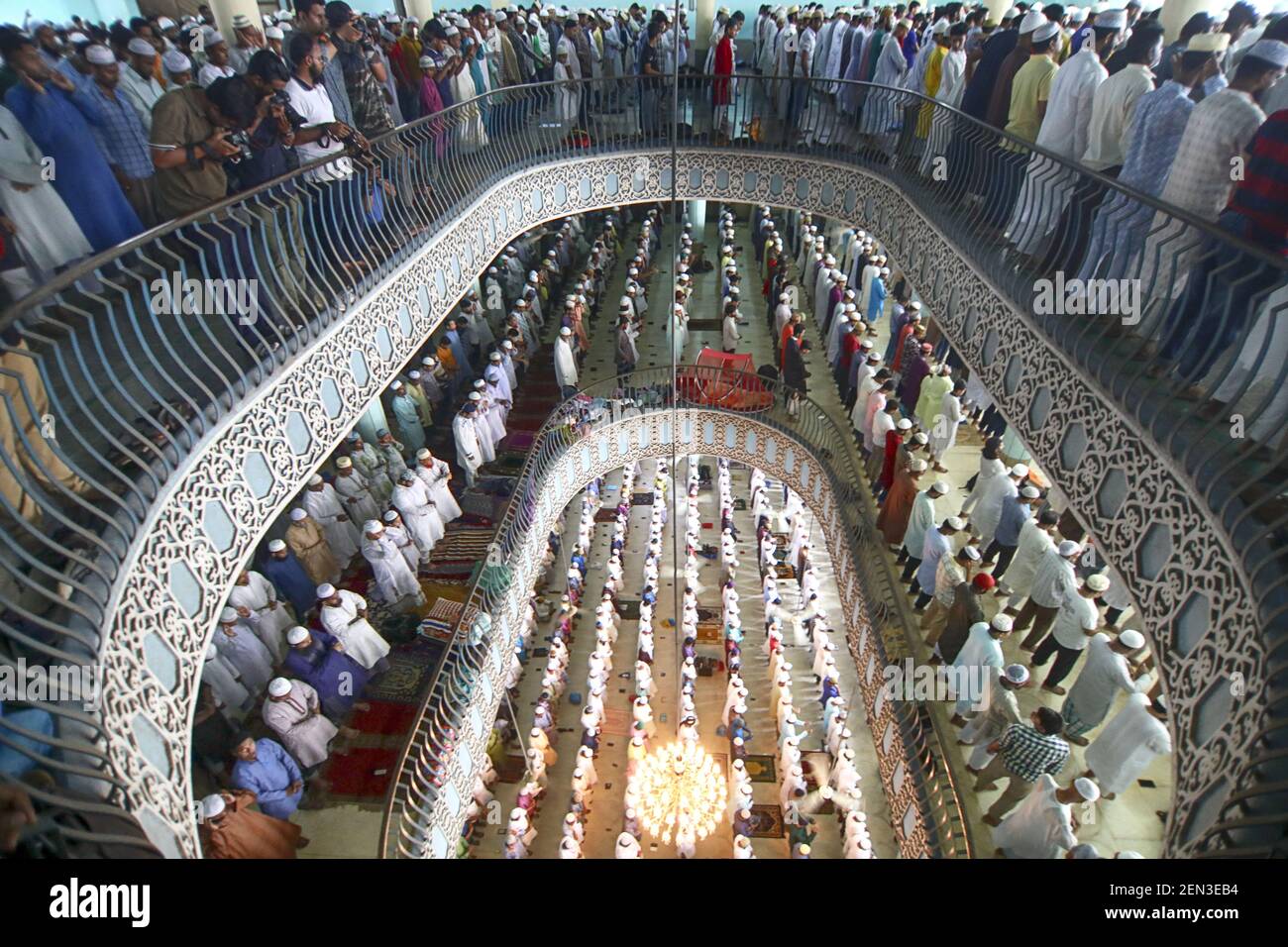 Muslims are praying at the Baitul Mukarram National Mosque during Jumat ...