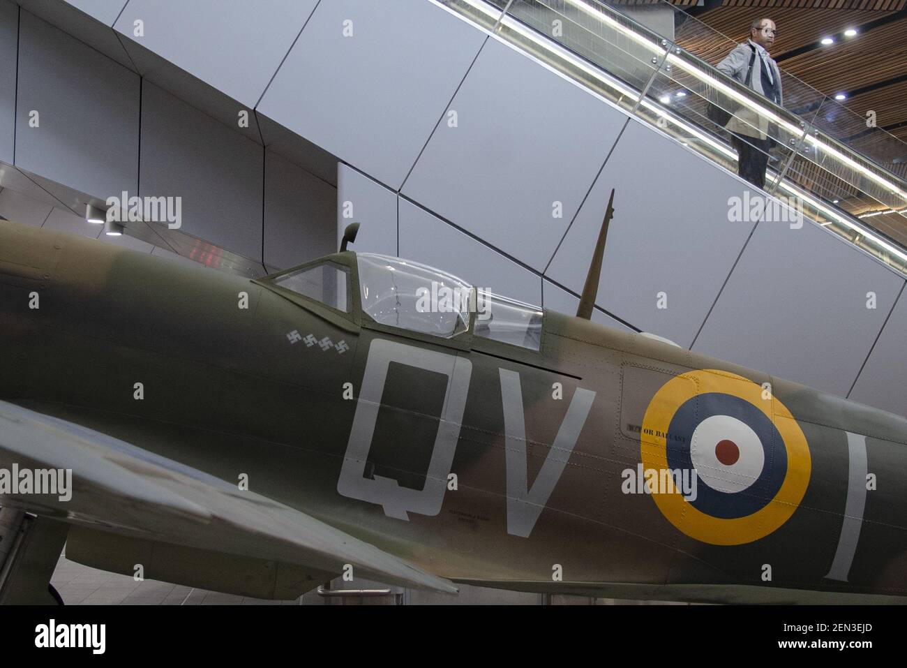 A replica Supermarine Spitfire sits on the concourse at London Bridge ...