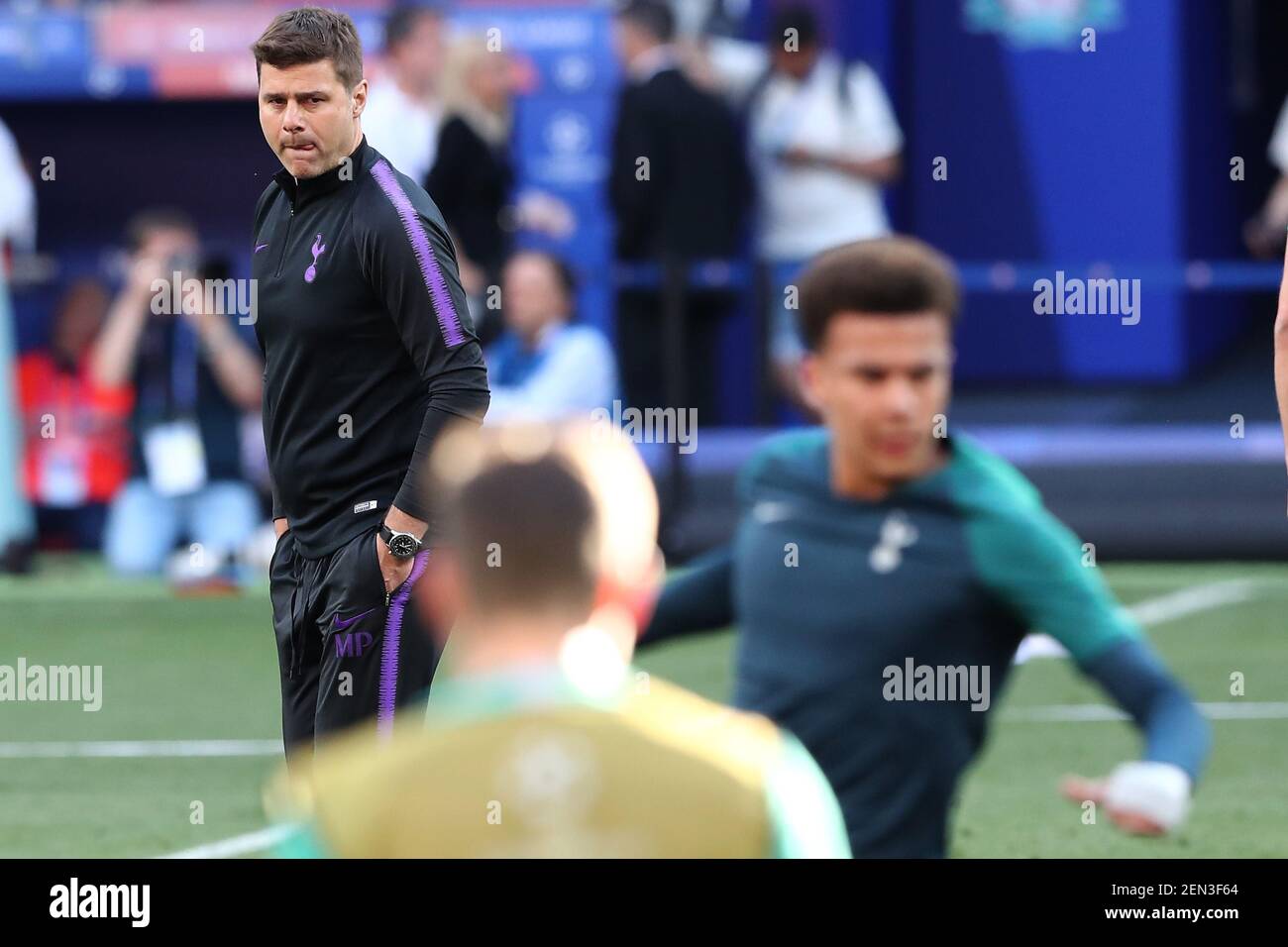 Mauricio Pochettino of Tottenham looks on during the training Madrid 31 ...