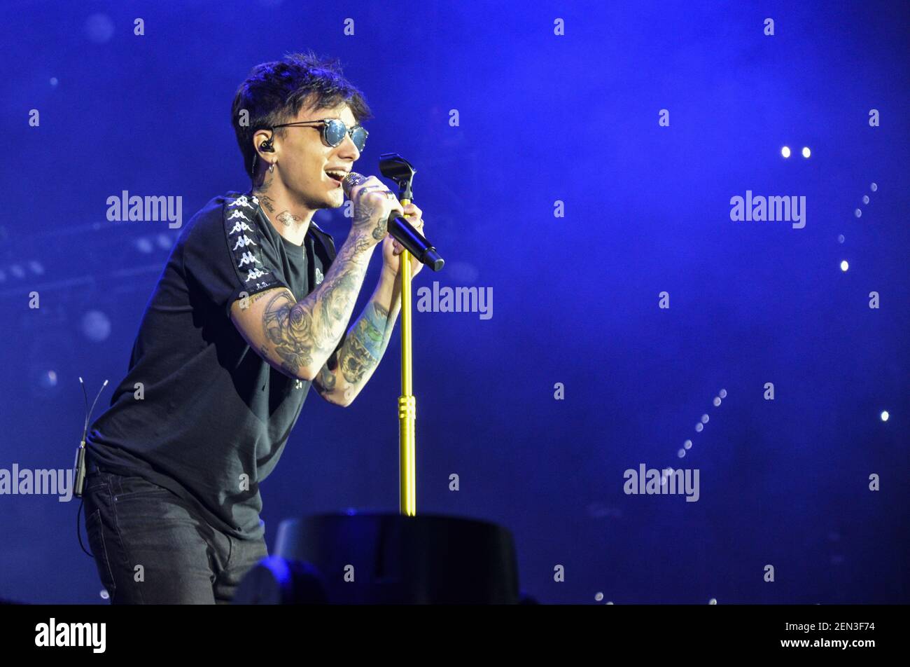 Niccolò Moriconi aka Ultimo seen performing live on stage at the Pala ...