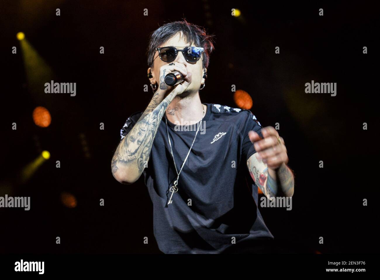 Niccolò Moriconi aka Ultimo seen performing live on stage at the Pala ...
