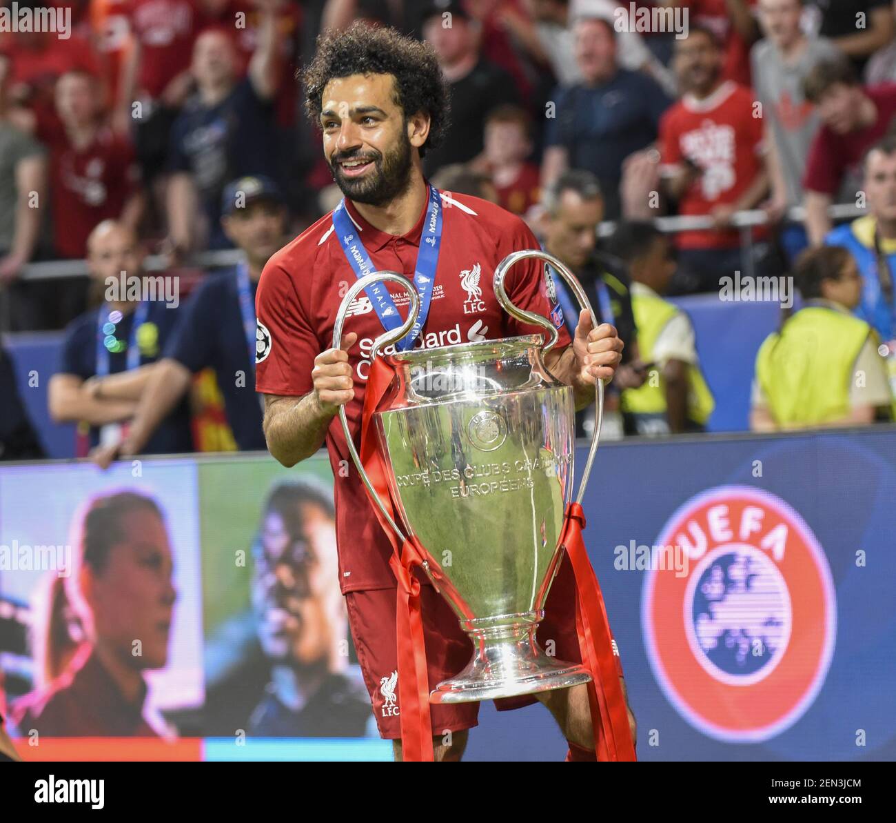 Mohamed Salah of Liverpool with the trophy during the UEFA Champions ...