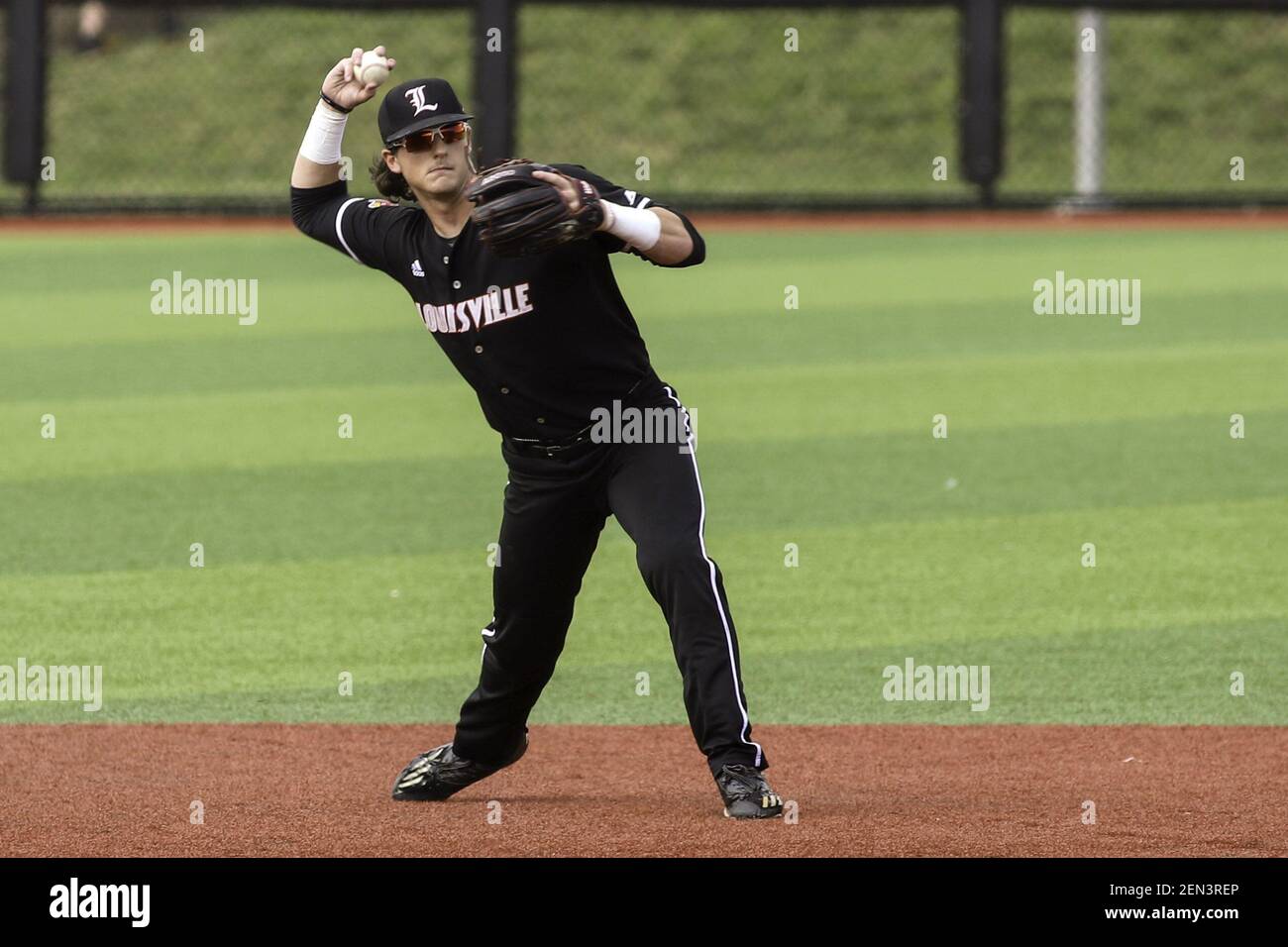 June 1, 2019: Louisville's Tyler Fitzgerald throws to first during an ...