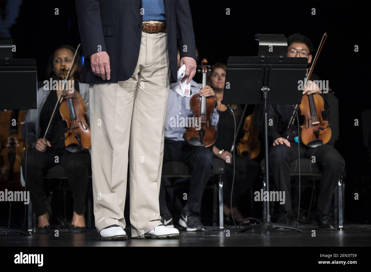 President Donald Trump wears golf shoes during a surprise visit to ...