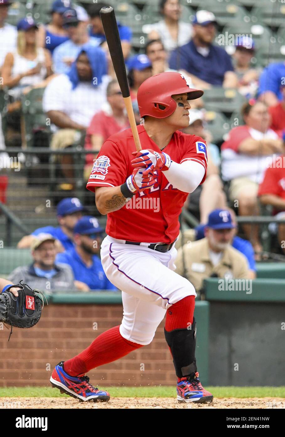 June 02, 2019: Texas Rangers designated hitter Shin-Soo Choo #17 fly's ...