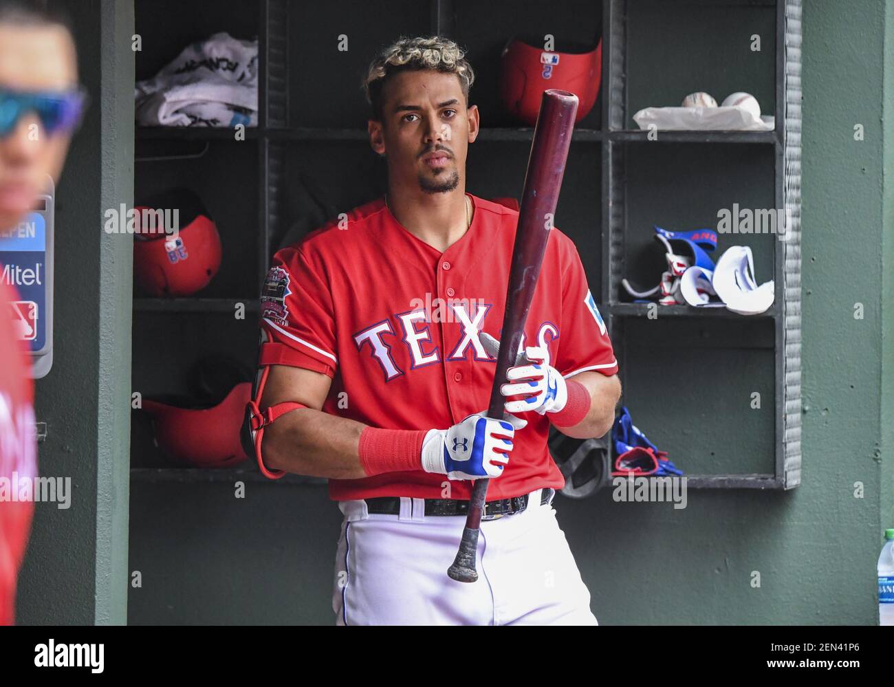 June 02, 2019: Texas Rangers first baseman Ronald Guzman #11 prepares ...