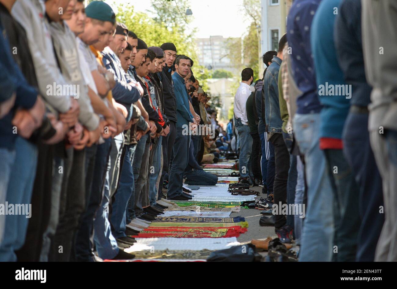 The Eid al-Fitr. Muslims during the ceremonial prayer at the Old Mosque ...
