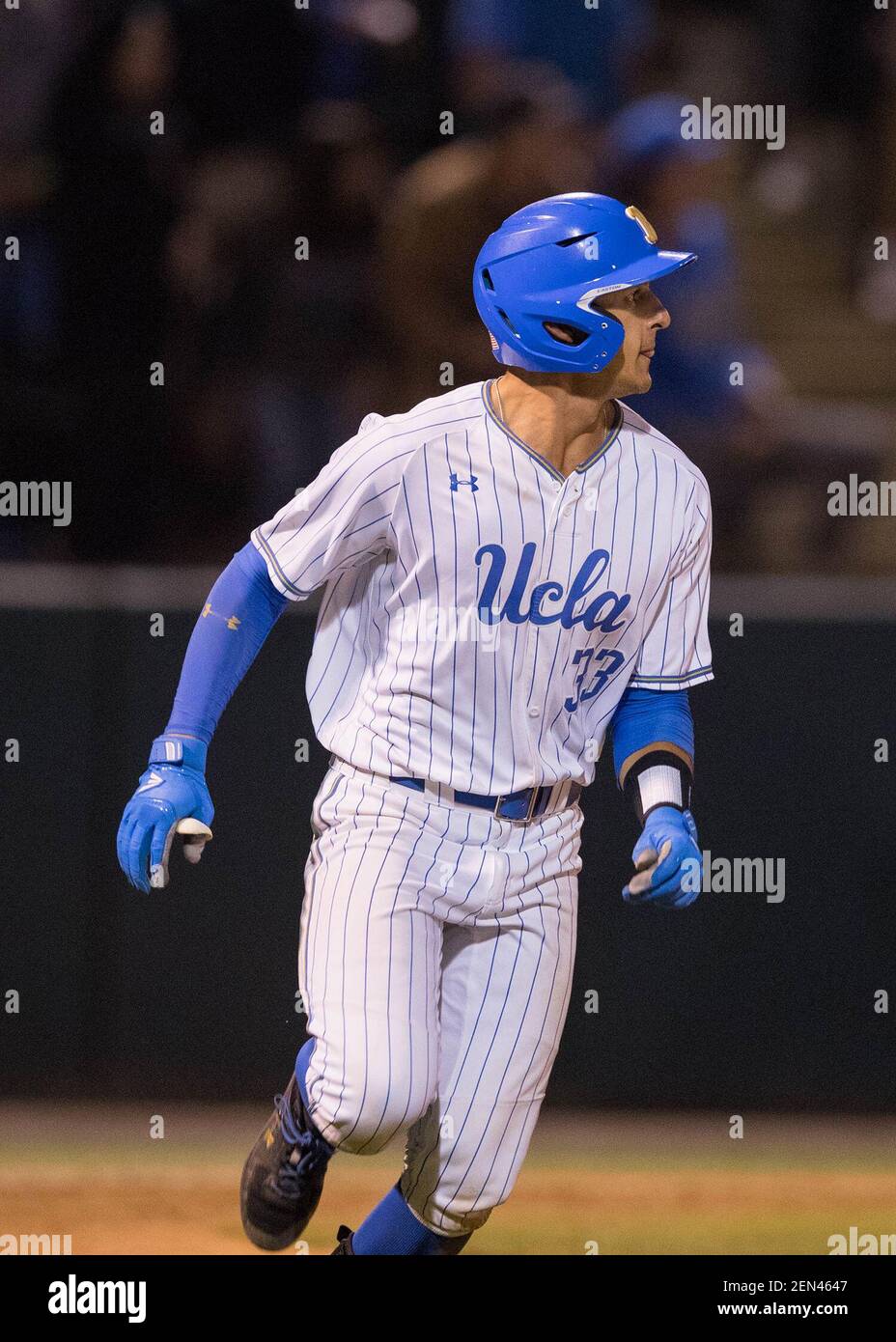 June 03, 2019 Los Angeles, CA..UCLA infielder (18) Chase Strumpf hits a ...