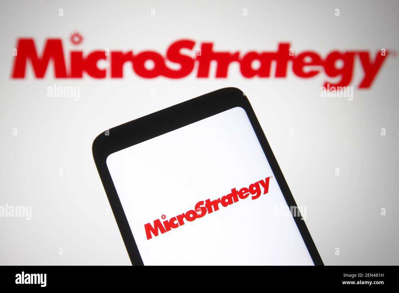 In this photo illustration a MicroStrategy logo is seen on a smartphone ...
