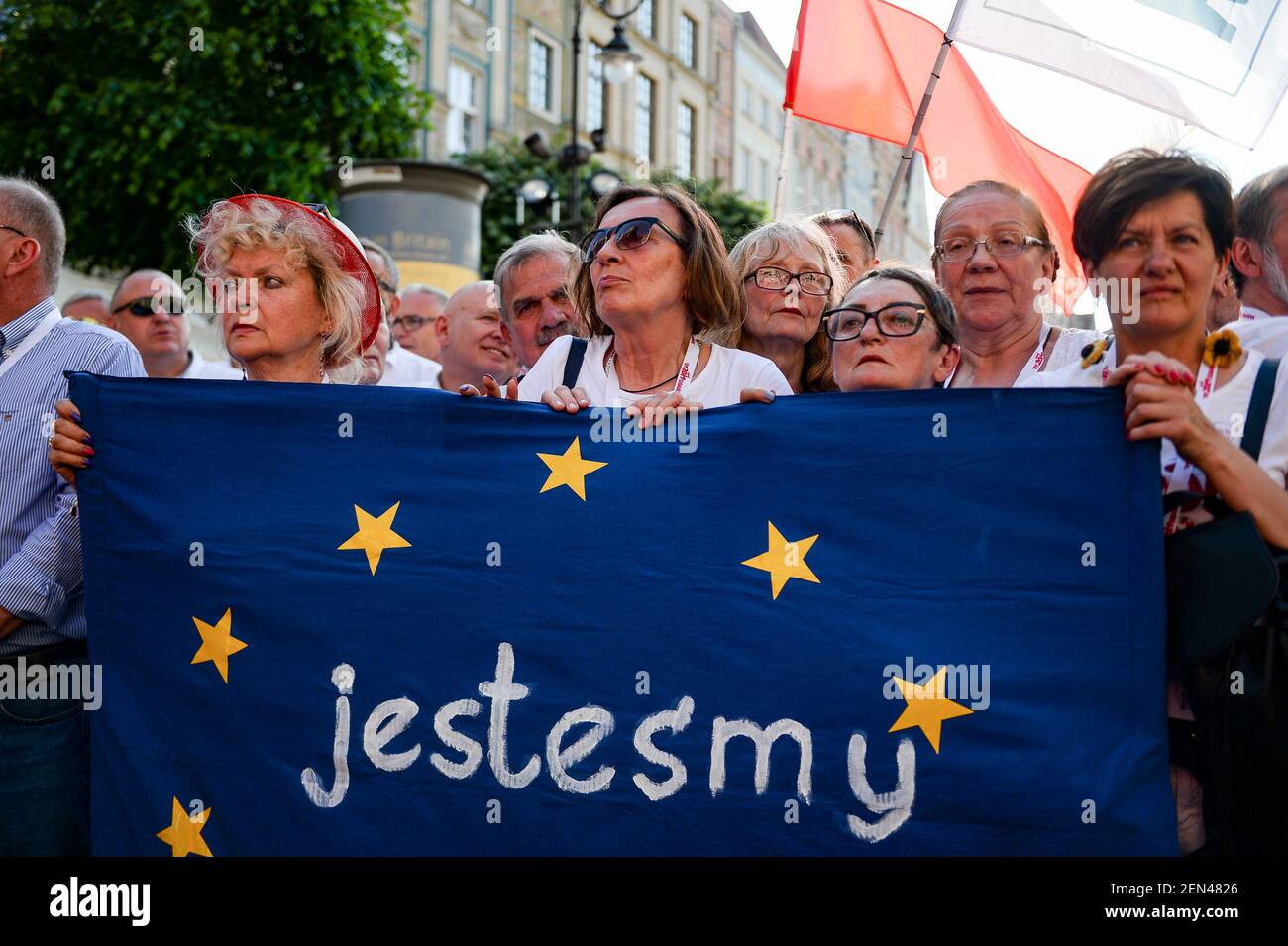 Spectators seen with a banner at the Solidarity Square during Freedom ...