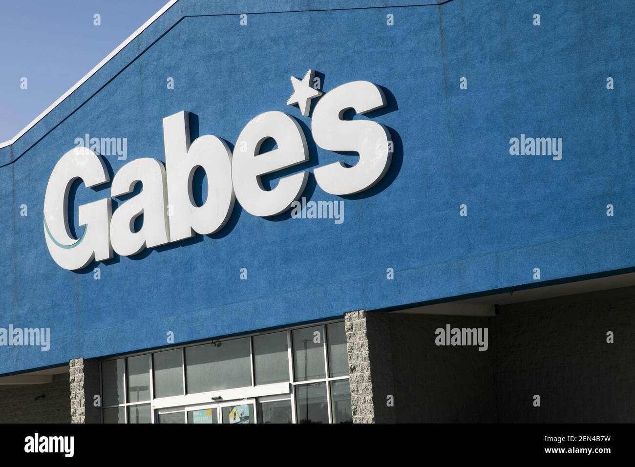 A logo sign outside of a Gabe's retail store location in Martinsburg ...