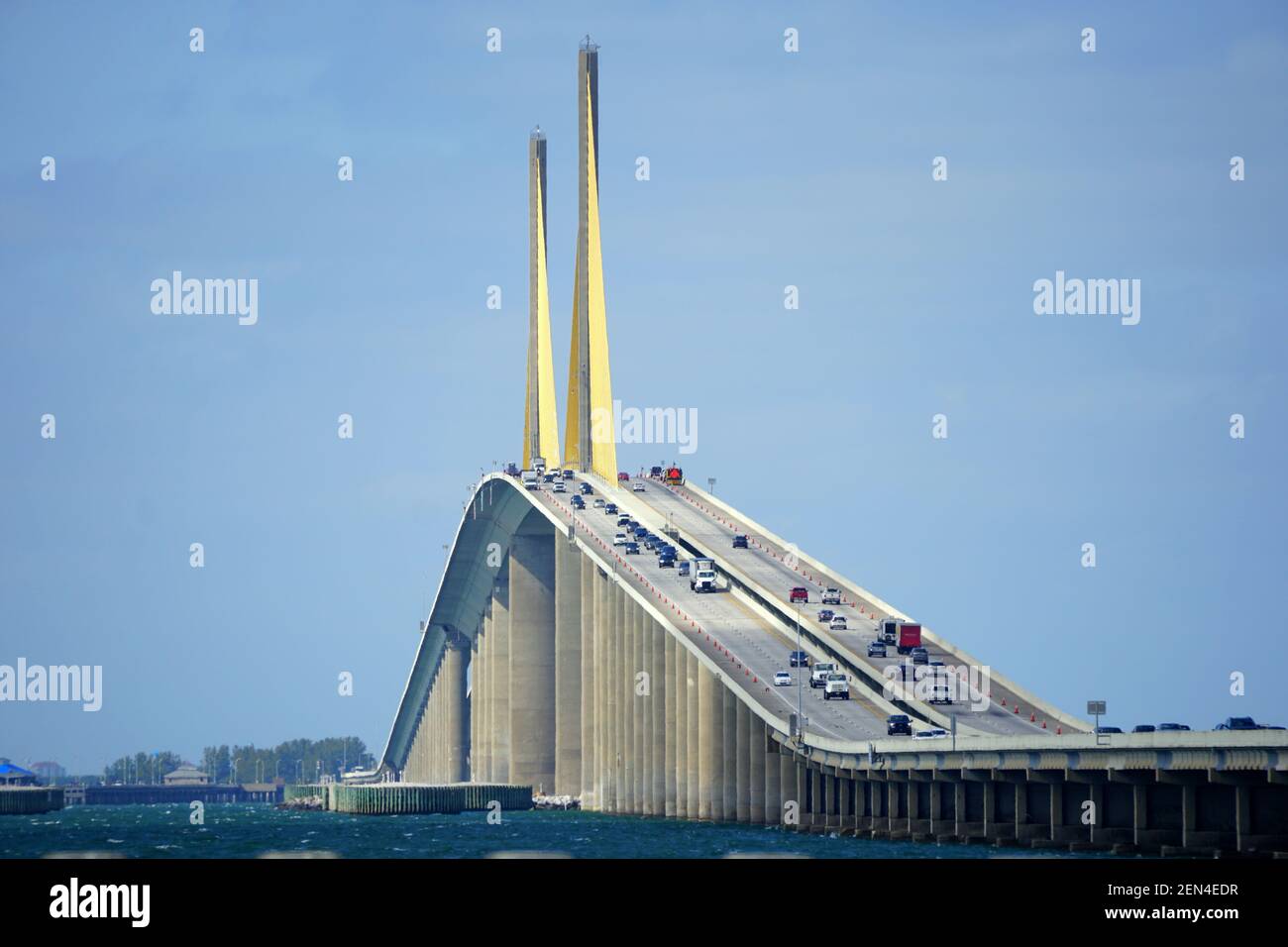The view of Bob Graham Sunshine Skyway Bridge during a sunny day near ...