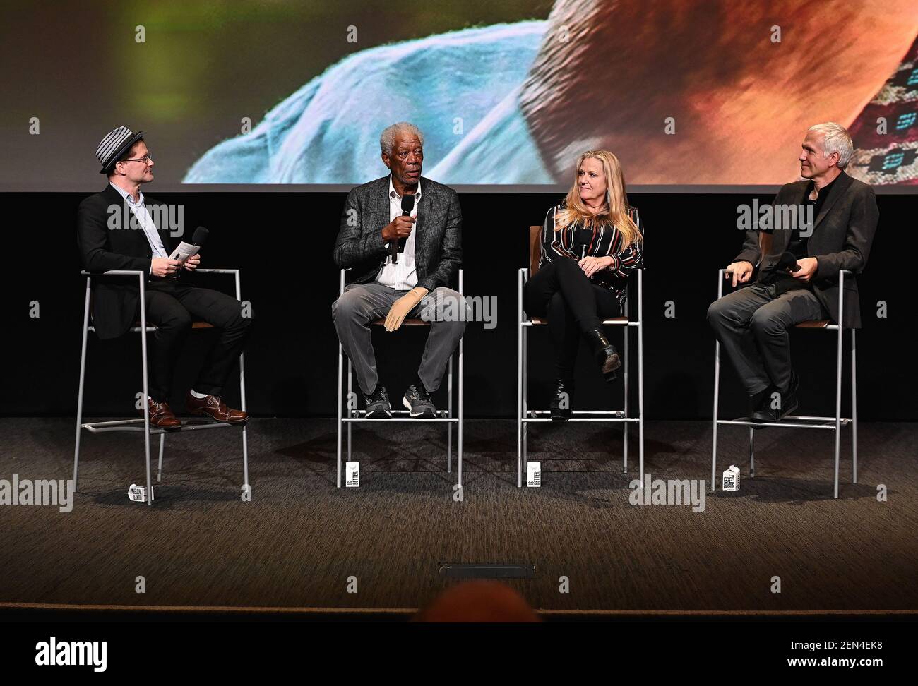 LOS ANGELES - JUNE 5: Matthew Carey, Morgan Freeman, Lori McCreary and ...