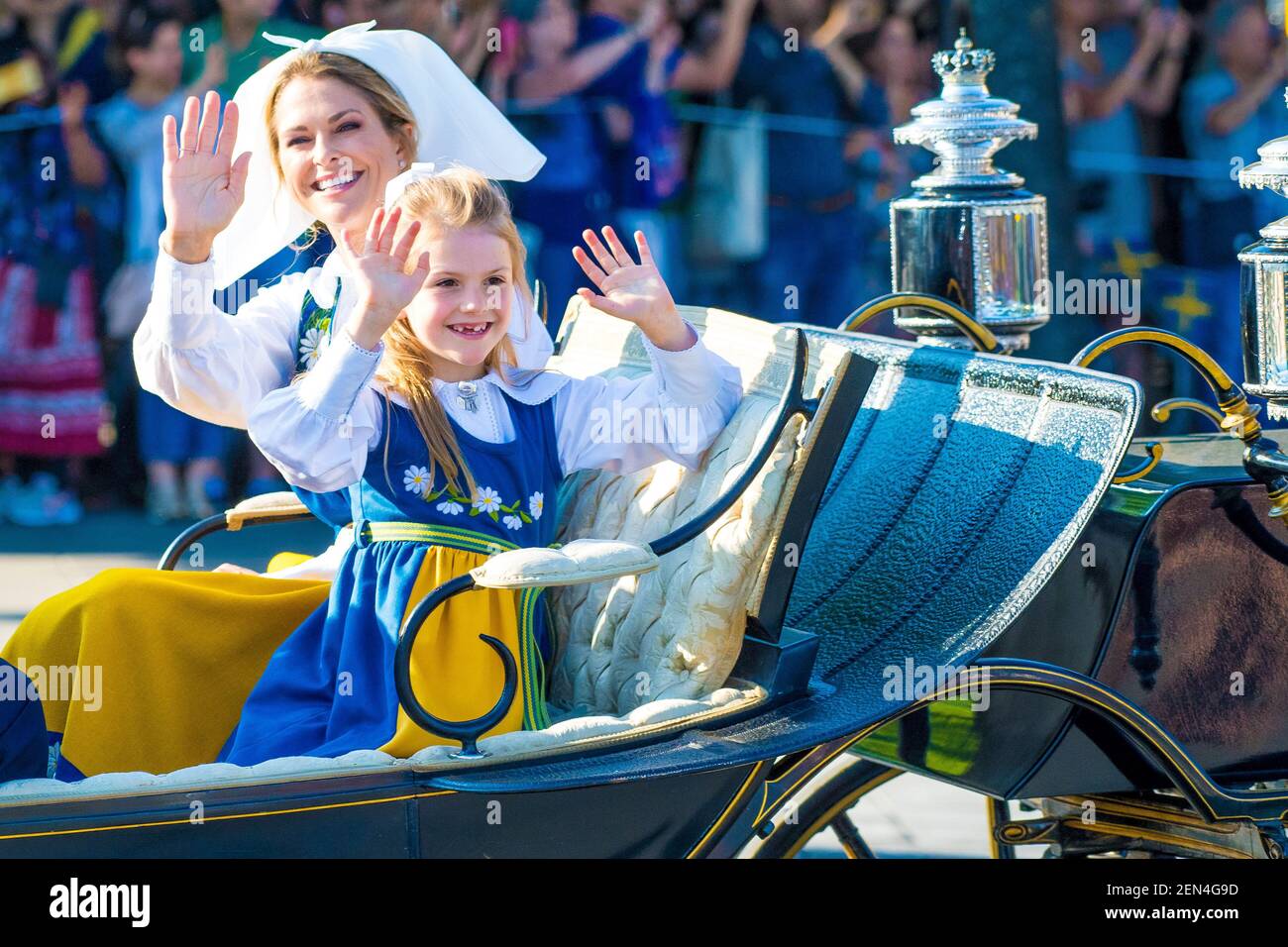 Princess Madeleine and Princess Estelle during a horse-ride to Solliden ...