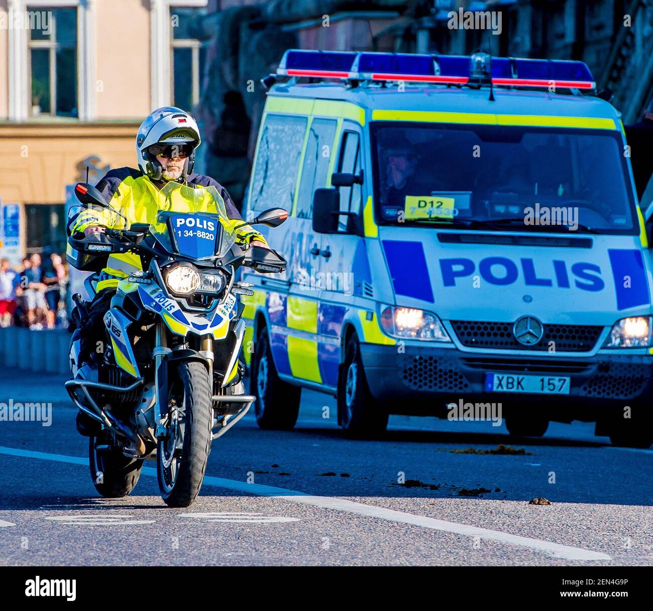 Police during a horse-ride to Solliden in Skansen, during celebration ...