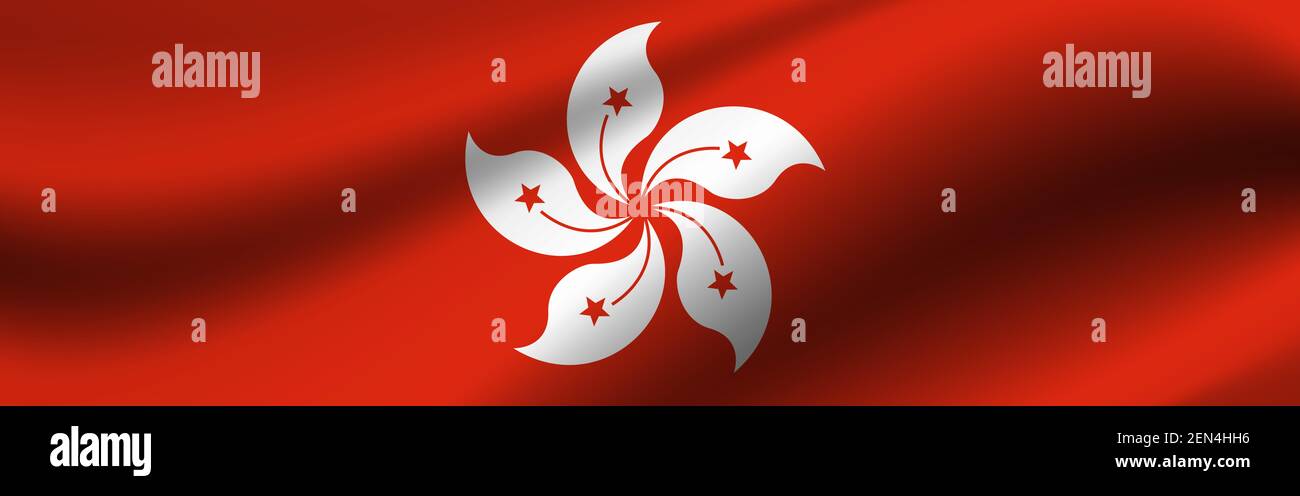 Banner with the flag of Hong Kong. Fabric texture of the flag of Hong ...