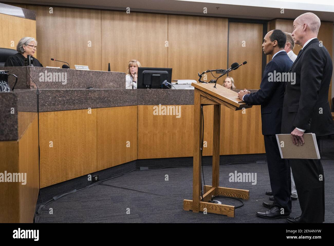 Former Minneapolis police officer Mohamed Noor, standing with his ...
